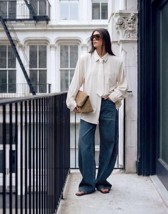 Lioness Horseshoe Barrel-Leg-Jeans in verwaschenem Indigo-Denim-Blau