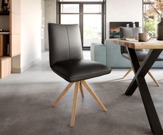 DELIFE Esszimmerstuhl Lelio-Flex Echt-Leder Schwarz Holzgestell kantig Natur Taschenfederkern, Esszimmerst&uuml;hle