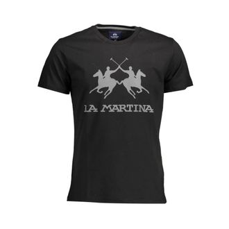 La Martina Elegantes Crew Neck Tee mit ikonischem Print - - Tops - Herren - Schwarzk - L