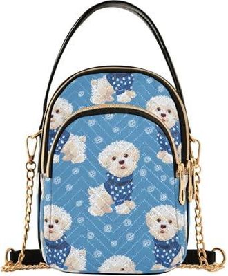 Mnsruu Sac à bandoulière pour femme, chiot blanc à pois bleus, sac à main, petit sac à bandoulière avec sangle réglable