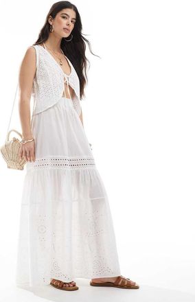 Esm&eacute;e Exklusiv - Gestufter Maxi-Strandrock in Wei&szlig; mit Spitzen-Einsatz