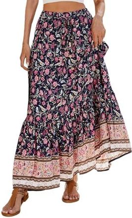 Generic Jupe longue boh&egrave;me 2026 pour femme - Taille haute - Coupe trap&egrave;ze - Mini jupes d&eacute;t&eacute; pliss&eacute;es - Robe d&eacute;t&eacute; boh&egrave;me - Robe ample - Essentiels de vacances 