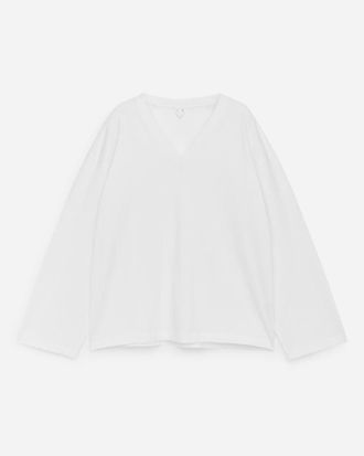 Arket Lockeres T-Shirt Mit V-Ausschnitt -Wei&szlig;