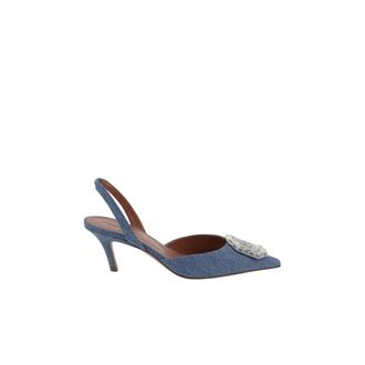 Amina Muaddi Femme, Chaussures, Bleu, Taille: 36 1/2 EU Escarpins &agrave; talons hauts en cuir nubuck