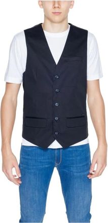 Gianni Lupo Homme, Costumes, Noir, Taille: XL Gilet de Costume en Coton Noir