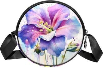 Generic Petit sac &agrave; bandouli&egrave;re rond pour femme, motif floral aquarelle avec fermeture &eacute;clair, bretelles r&eacute;glables, sac &agrave; main rond d&eacute;contract&eacute; pour femmes et