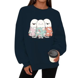 Generic Sweat-shirt dHalloween pour femme, sweat-shirt amusant &agrave; col rond pour Halloween | Chandail &agrave; &eacute;paules tombantes, bleu marine, XL