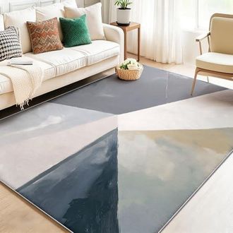 Generic Tapis Rond Salon 140 x 200 cm, Lavable Antid&eacute;rapant Tapis, Abstrait Aquarelle G&eacute;om&eacute;trique Triangle Imprim&eacute; Carpette pour la Chambre la Salle &agrave; Manger 