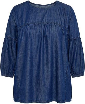 Ulla Popken Longbluse Jeansbluse Empire-Silhouette Rundhals
