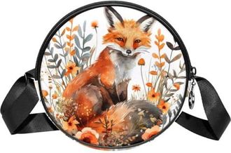 Generic Sac &agrave; bandouli&egrave;re rond pour femme, motif fleurs de renard, sac &agrave; dos avec fermeture &eacute;clair, bretelles r&eacute;glables, sac &agrave; main rond d&eacute;contract&eacute; pour femm