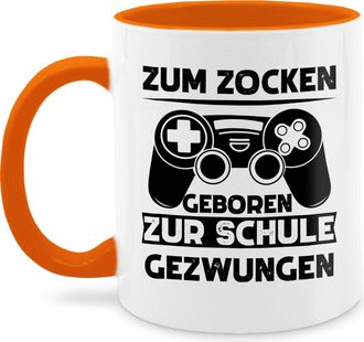 Shirtracer Tasse Tassen 325ml - Statement Sprüche - Zum zocken geboren zur Schule gezwungen - 325 ml - Orange - gamertasse spruchtasse sarkasmus game kaffetassen