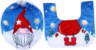 BESPORTBLE Weihnachts Toilettensitzbezug und Teppich Satz aus Vliesmaterial Waschbar Weihnachtliches Muster Festliche Badezimmerdeko