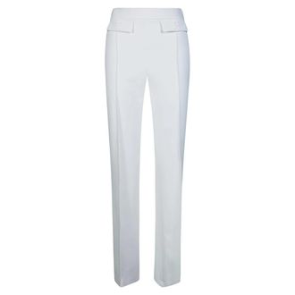 Elisabetta Franchi Hose aus doppellagigem Stretch-Cr&ecirc;pe mit gesticktem Logo - - Trousers - Damen - Wei&szlig; - L