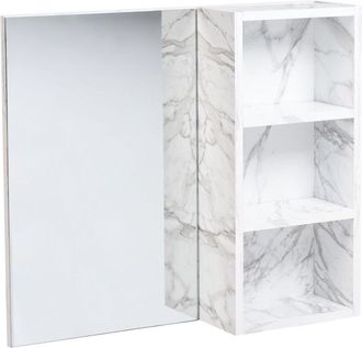 Beliani Beliani - Badezimmer Wandschrank mit Spiegelschrank Weiß Spanplatte Marmoreffekt Melaminharzbeschichtung