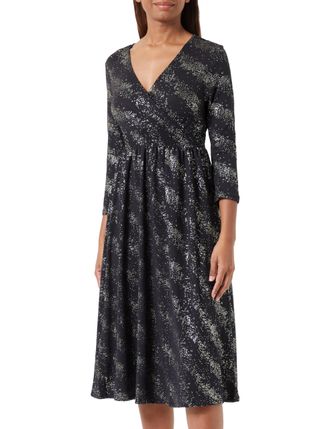Only Damen Onlnew Pella L/S Foil Wrap Dress JRS, Black/Detail:drizzling Dots Gold, M