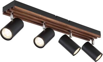 Globo Lighting Deckenlampe Holz Spotleiste schwarz Deckenleuchte Strahler schwenkbar, Metall, 4x GU10 Fassung, L 56 cm