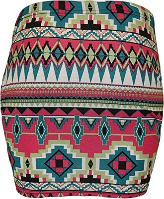 WearAll Imprimé Extensible elastiqué Jersey Court Mini-Jupe Moulant - Rose Aztec - 36-38