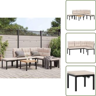 vidaXL 5-tlg. Garten-Sofagarnitur mit Kissen Schwarz Stahl - Gartensortiment - Gartenm&ouml;beln - Terrasse M&ouml;bel - Esstisch - Lounge Sessel