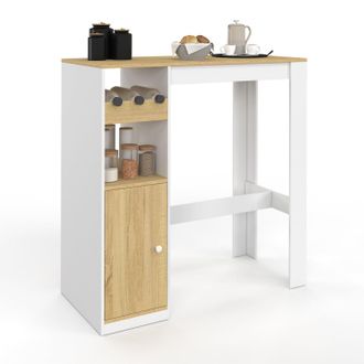 IDMarket Bartisch Ameri mit Schrank und Flaschenablage für 2 Personen, Holz und Weiß