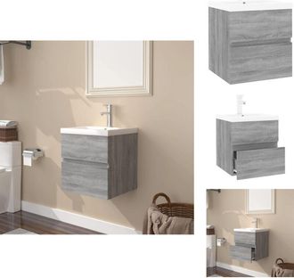 vidaXL Waschbeckenschrank mit Einbaubecken Grau Sonoma Holzwerkstoff - Waschtisch - Badezimmermöbel - Holzwerkstoff Möbel - Grau Sonoma - Spiegelkommode