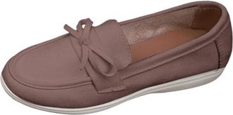 Generic Chaussures de marche pour femme avec noeud - Bout rond - Chaussures de ballet en daim - Semelle plate - Couleur unie - Confortables - Chaussures de sp