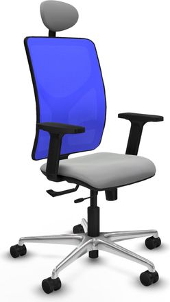 Piqueras y Crespo B&uuml;rostuhl mit 2D-Armen, h&ouml;henverstellbare Lendenwirbelst&uuml;tze und festes Kopfteil, ausgestattet mit Syncro/Traslack und Schneideschaum, Blau/Hellgrau