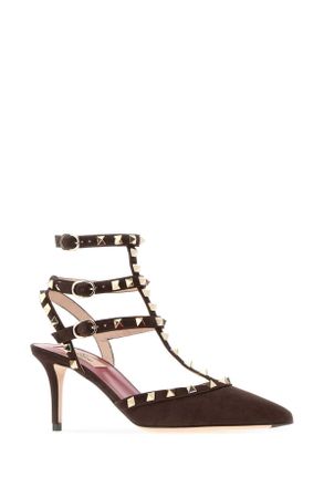 Valentino Garavani Womens Dark Brown Suede Rockstud Pumps Ebonybrown Scarpe Con Tacco High Heel Shoes