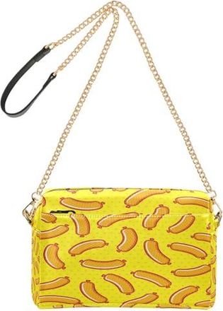 HMZXZ Sacs à bandoulière motif saucisses pop pour femmes, sacs à main en cuir, petits sacs à main à bandoulière, jaune