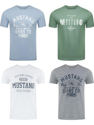 Mustang Jeans Tshirt Herren Baumwolle Regular Fit 4er Pack Set Rundhals Kurzarm Sommer Tee Shirt Logoprint, Größe:XXL, Farbe:Farbmix (P22)