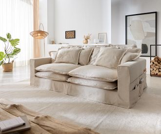 DELIFE Hussensofa Noelia 240x145 cm Elfenbeinfarben mit Kissen, Big Sofas