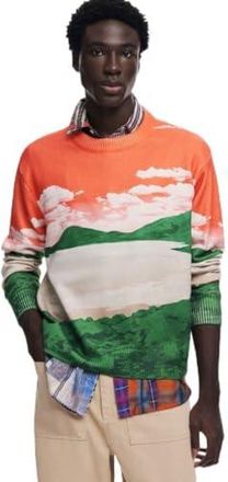 Desigual Veste Plate en Tricot Fin pour Homme Maillot de surv&ecirc;tement, Orange, Large