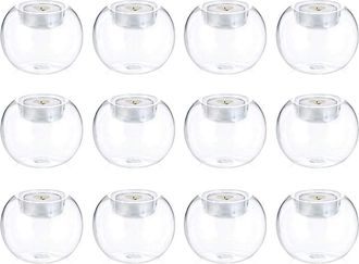 Nuptio Teelichthalter Glas Teelichter Set: 8cm 12er Teelichtgläser Tischdeko Hochzeit Teelichtglas Windlicht Rund Glaskugel Weihnachten