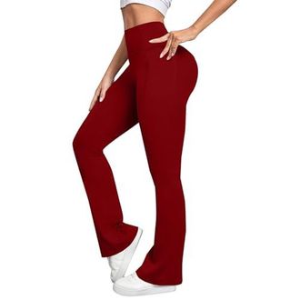 Generic Pantalon de yoga pour femme avec taille, jambe large, sans traces disgracieuses, jambes l&eacute;g&egrave;rement &eacute;vas&eacute;es et leggings pour femme taille longue, Borde