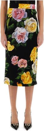 Dolce & Gabbana Femme, Jupes, Multicolore, Taille: 36 FR Peony and Rose Print Charmeuse Skirt