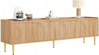 Generic Eleganter TV-Schrank mit Gold-Akzenten - Strukturierte Front, goldene Griffe & F&uuml;&szlig;e (170x35x47.5 cm) - Verleiht Ihrem Wohnzimmer modernen Glanz (Natur