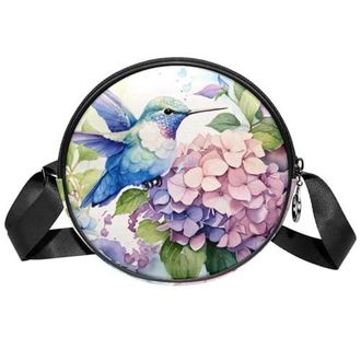Generic Petit sac &agrave; bandouli&egrave;re circulaire pour femme, motif colibri, fleur, petit sac &agrave; dos &agrave; bandouli&egrave;re avec fermeture &eacute;clair, bretelles r&eacute;glables, sac &agrave; m