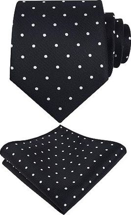 Alizeal Cravate à pois et mouchoir pour homme - Cravate classique formelle avec poche carrée, 155-Noir+Blanc, taille unique