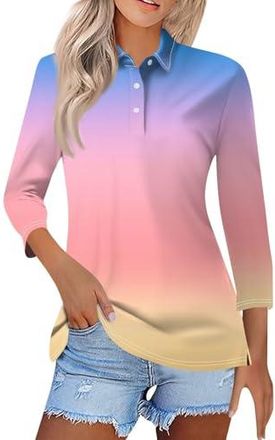 Generic Polo à manches longues pour femme - Multicolore - Coupe classique - En piqué de coton - Protection solaire UPF 50+ - Séchage rapide - Évacuation de lh