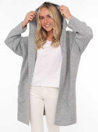 Zwillingsherz Strickjacke Annabell One Size, Kapuze, Taschen, ohne Verschluss, Midi-l&auml;nge, Langarm