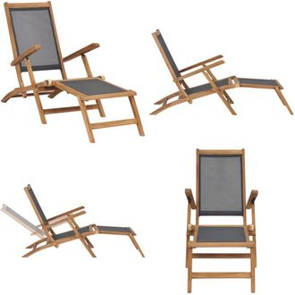 vidaXL Vidaxl - Chaise de terrasse avec repose-pied Bois de teck solide Noir - Chaises Longues - Mobilier De Jardin - Chaises De Jardin - Bain De Soleil