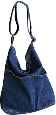 BESTONZON Paquet Bandoulière en Denim Bleu Foncé Grosse Capacité Paquet à Main Femme Polyvalent en Toile Robuste pour Shopping Bureau et Voyages Pochette Simple