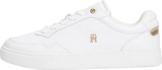 Tommy Hilfiger Baskets Cuvette Femme Essential Elevated Court Cuir, Blanc (White/Gold), 37