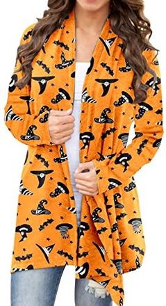 Generic 2026 Vestes pour femmes, veste d&eacute;contract&eacute;e &agrave; manches longues avec imprim&eacute; Halloween, Orange, XXL