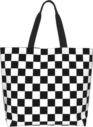 Generic Carreaux Noirs Et Blancs Sac Fourre-Tout D&eacute;contract&eacute; Tote Bag R&eacute;utilisable Sac Courses Pour Universit&eacute; Quotidienne Voyage