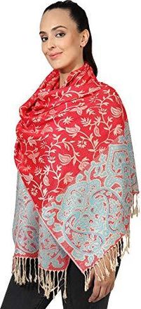 World of Shawls &Eacute;charpe pour femme Motif cachemire floral et pashmina au toucher luxueux doux et soyeux - Rouge