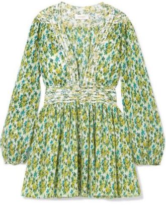 Zimmermann Green Golden Plisse Mini Dress Size L