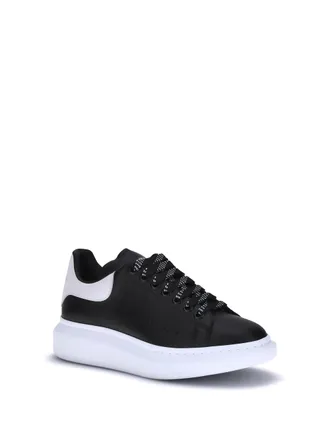 Alexander McQueen Mens Leather Sneakers Black-White Black/white