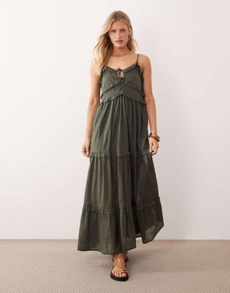 Iisla & Bird IIsla & Bird - Robe longue de plage &agrave; volants - Olive-Vert