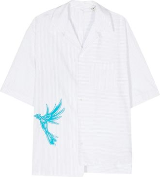 Lanvin Homme, Chemises, Blanc, Taille: 3XL Chemise asym&eacute;trique &agrave; manches courtes motif feuille