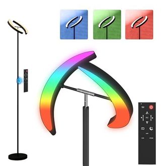 HOMCOM LED Stehlampe Wohnzimmer RGB Stehleuchte Dimmbar mit 350&deg; drehbarer Doppelkopf, Fernbedienung, Touch-Steuerung, 4 Farbtemperatur, Timer 3100 lm 2700K-